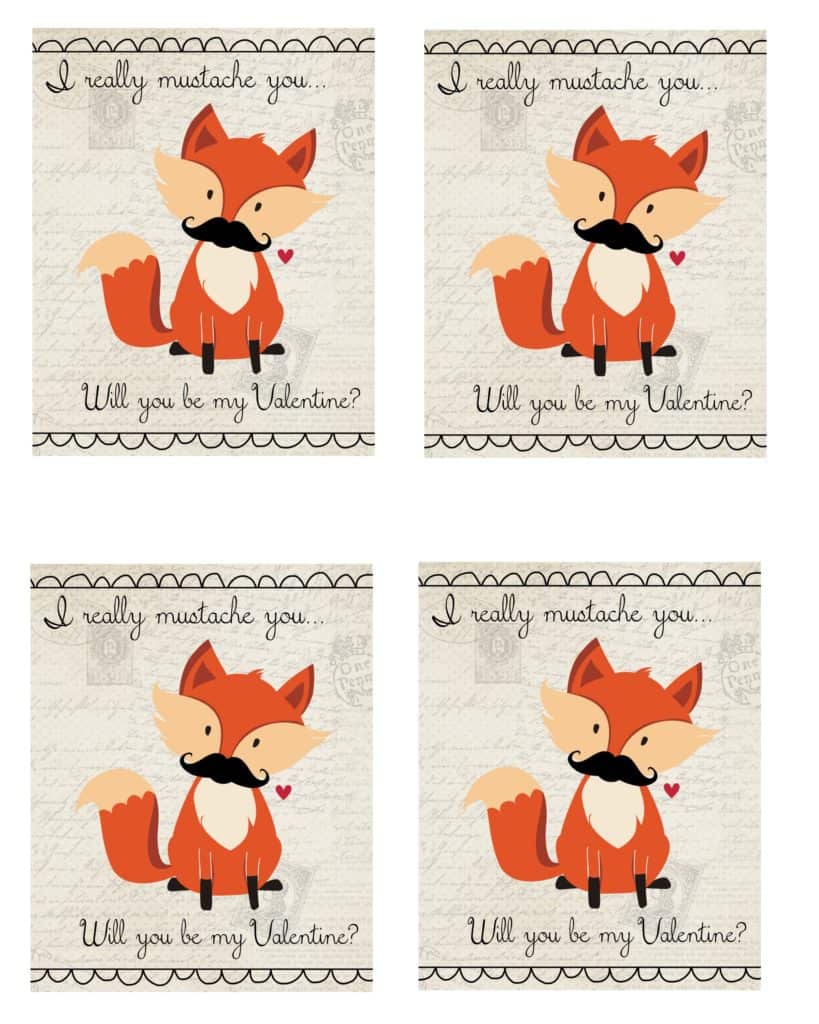 Fox + Mustache Valentine's Day Printable - Venture1105